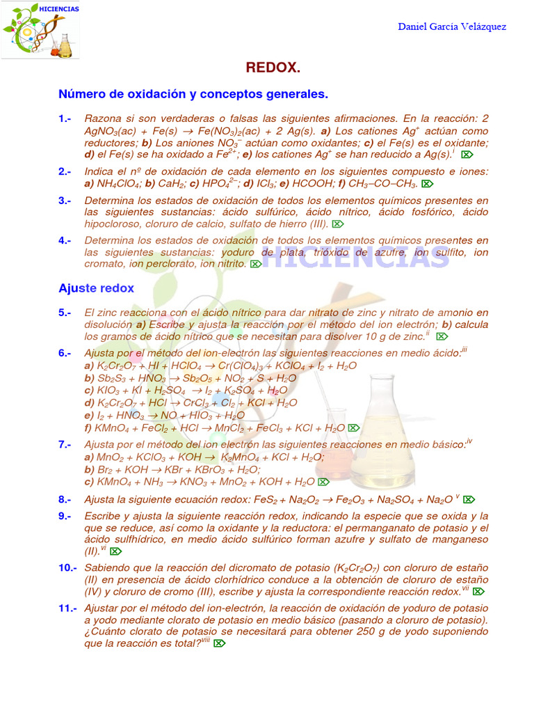 Redox Ejercicios SOL | PDF | Redox | Ácido