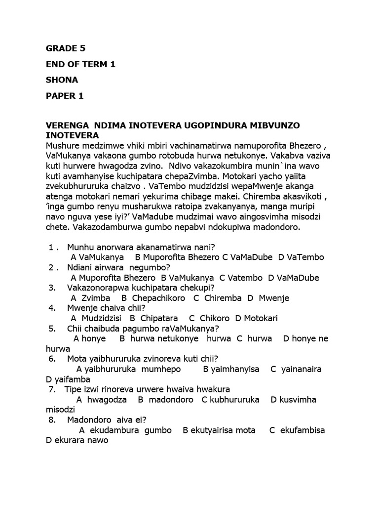 GRADE 5 Shona | PDF