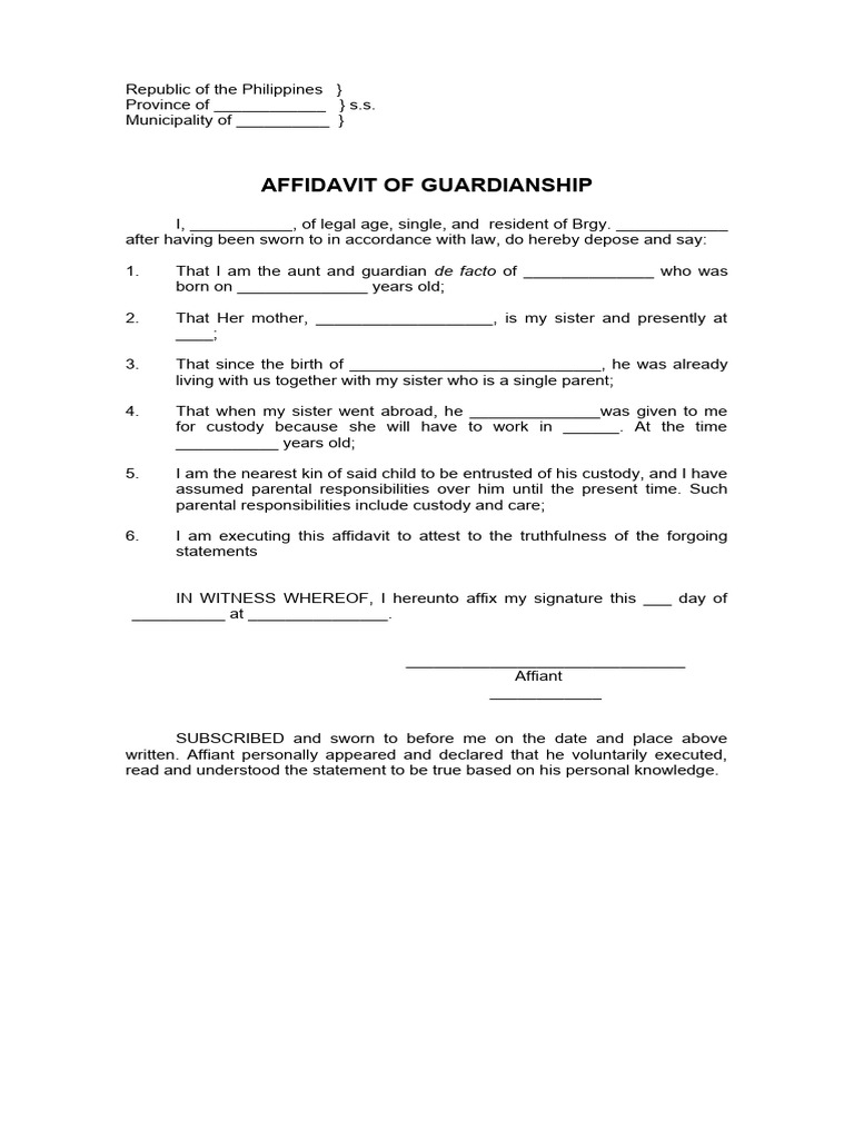 Affidavit of Guardianship Form | PDF