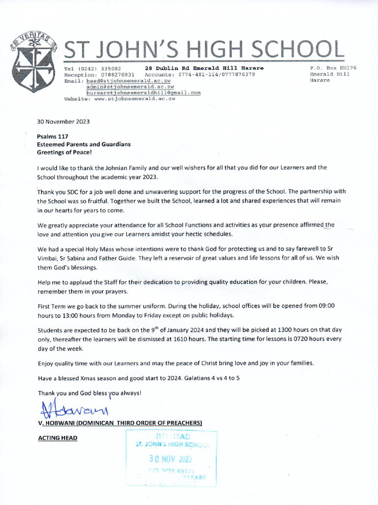 Term 3 2023 End of Term Circular | PDF