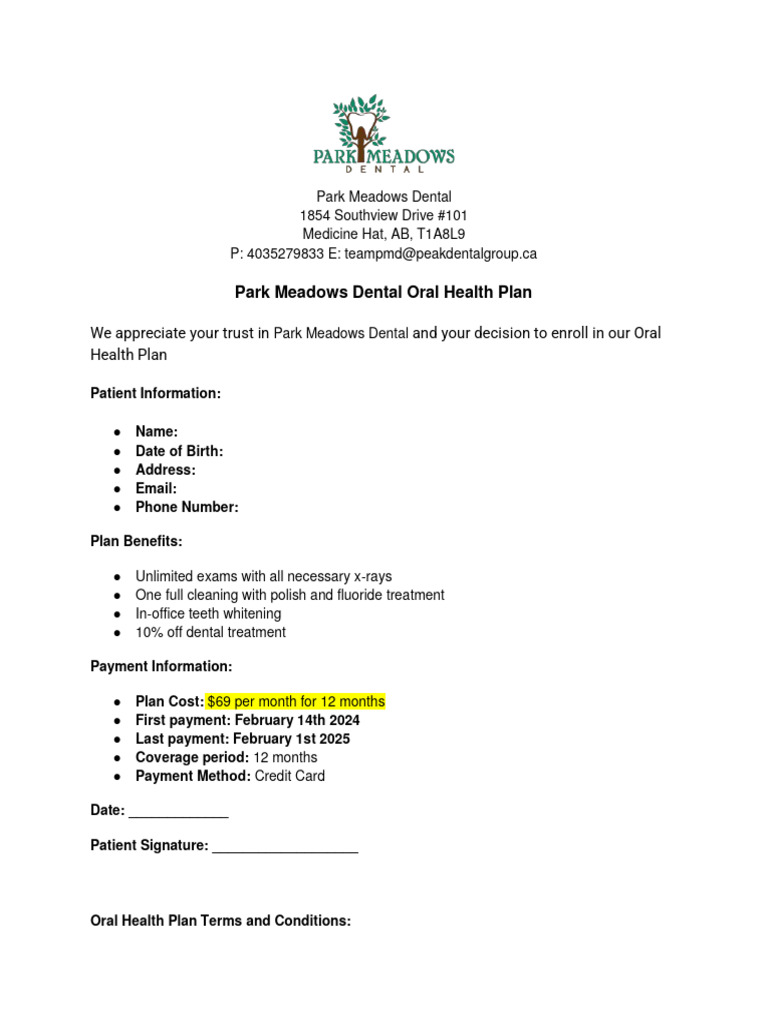 PMD Oral Health Care Plan | PDF | Dentistry | Payments