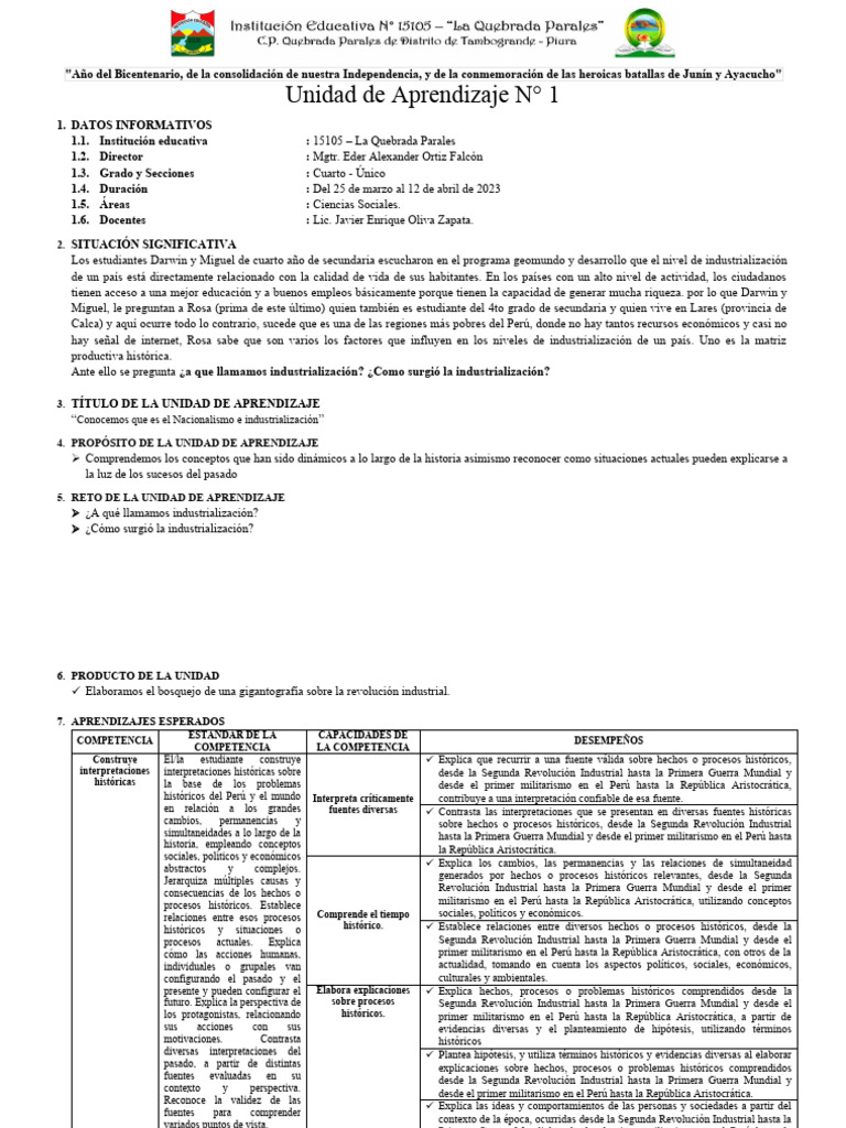 Unidad de Aprendizaje #1 - Cuarto | PDF | Aprendizaje | Evaluación