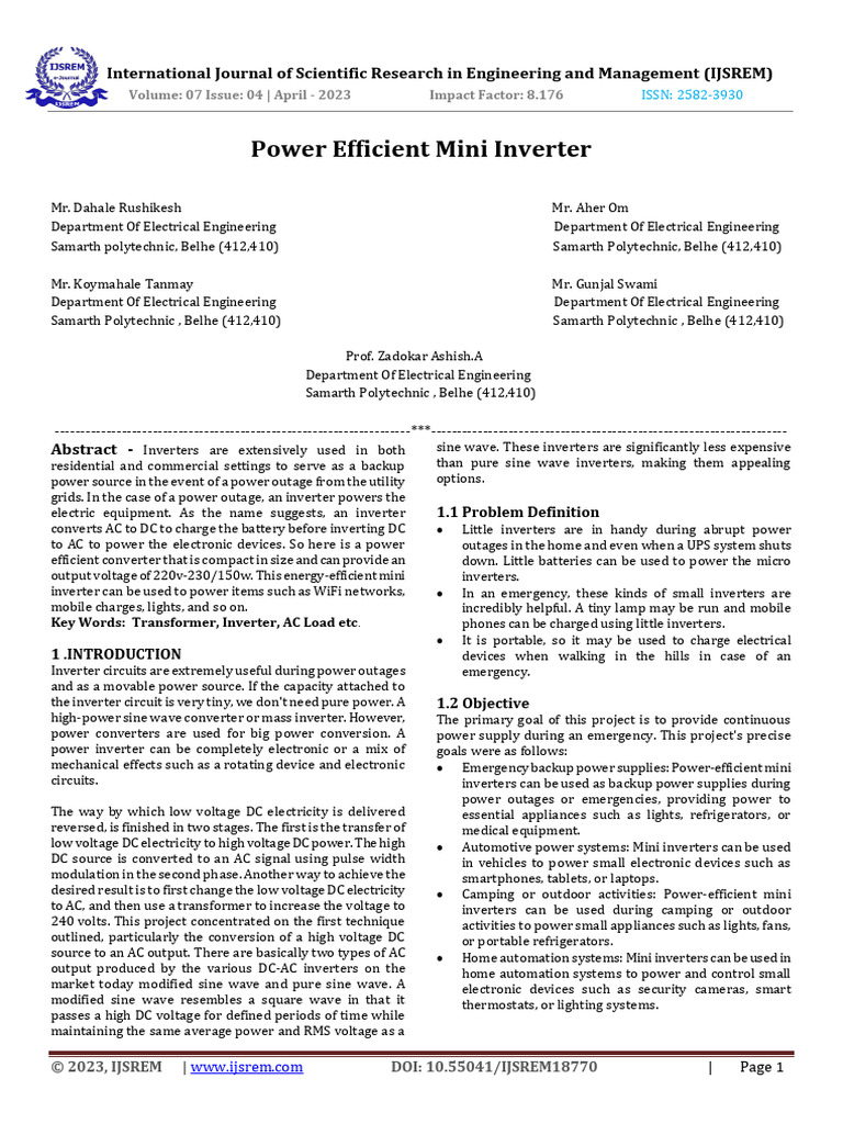 Power Efficient Mini Inverter | PDF | Power Inverter | Direct Current