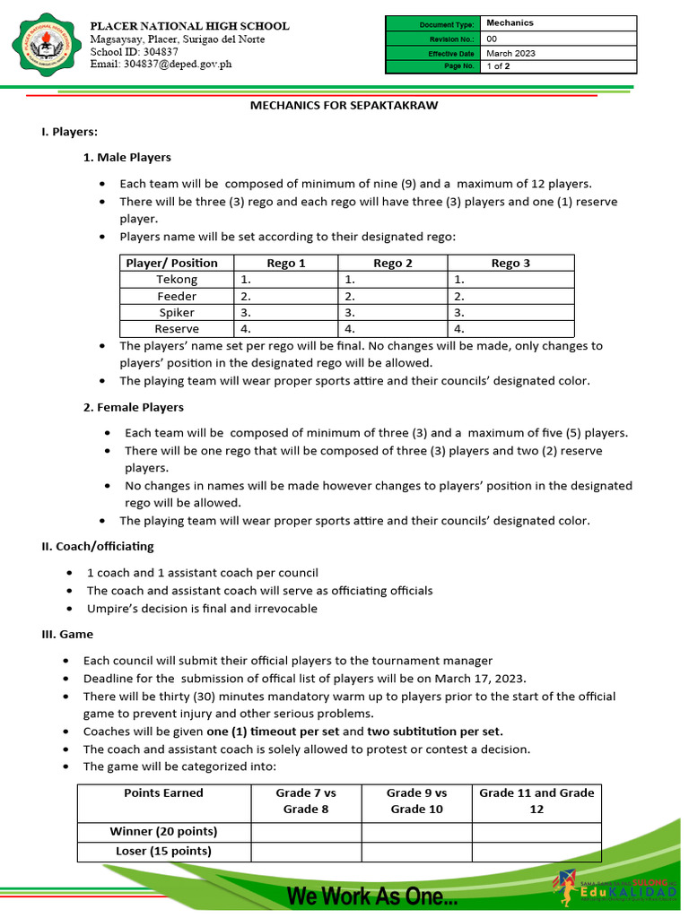 Mechanics For Sepak Takraw | PDF | Team Sports | Traditional Sports