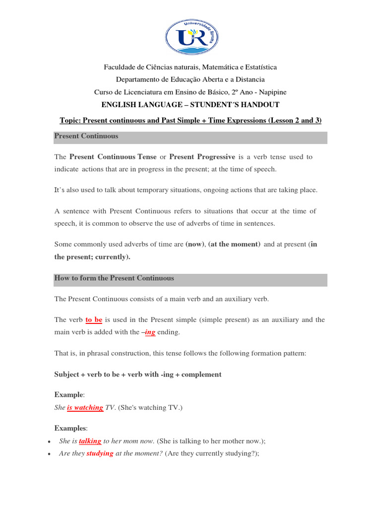 Present Continuous Tense Guide | PDF | Verb | Linguistics