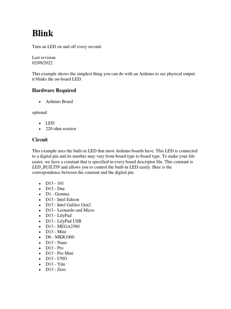 Blink | PDF | Arduino | Electronic Engineering