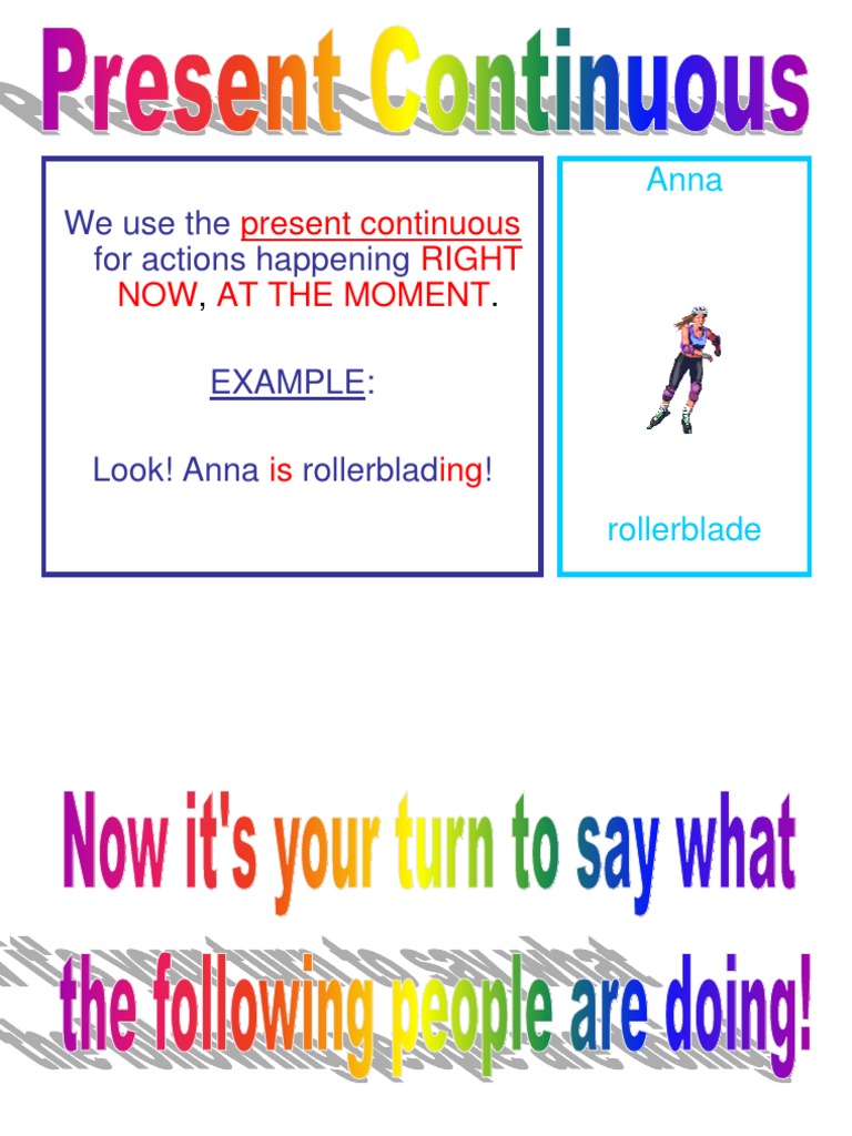 Present Continuous Right NOW at The Moment: We Use The For Actions ...