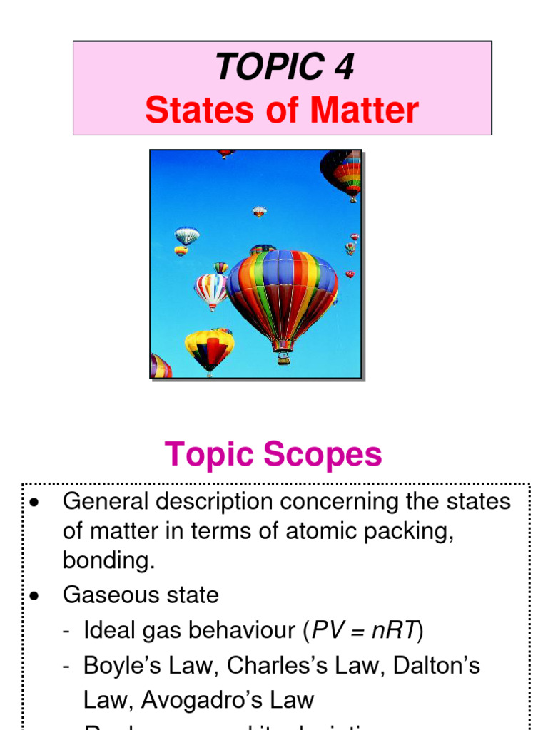 Topic 4 States of Matter | PDF | Gases | Mole (Unit)