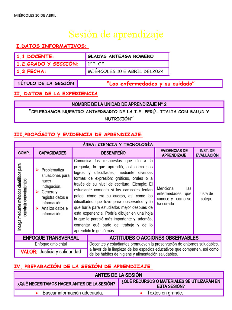 Sesión Nos Cuidamos de Las Enfermedades | PDF | Aprendizaje | Evaluación