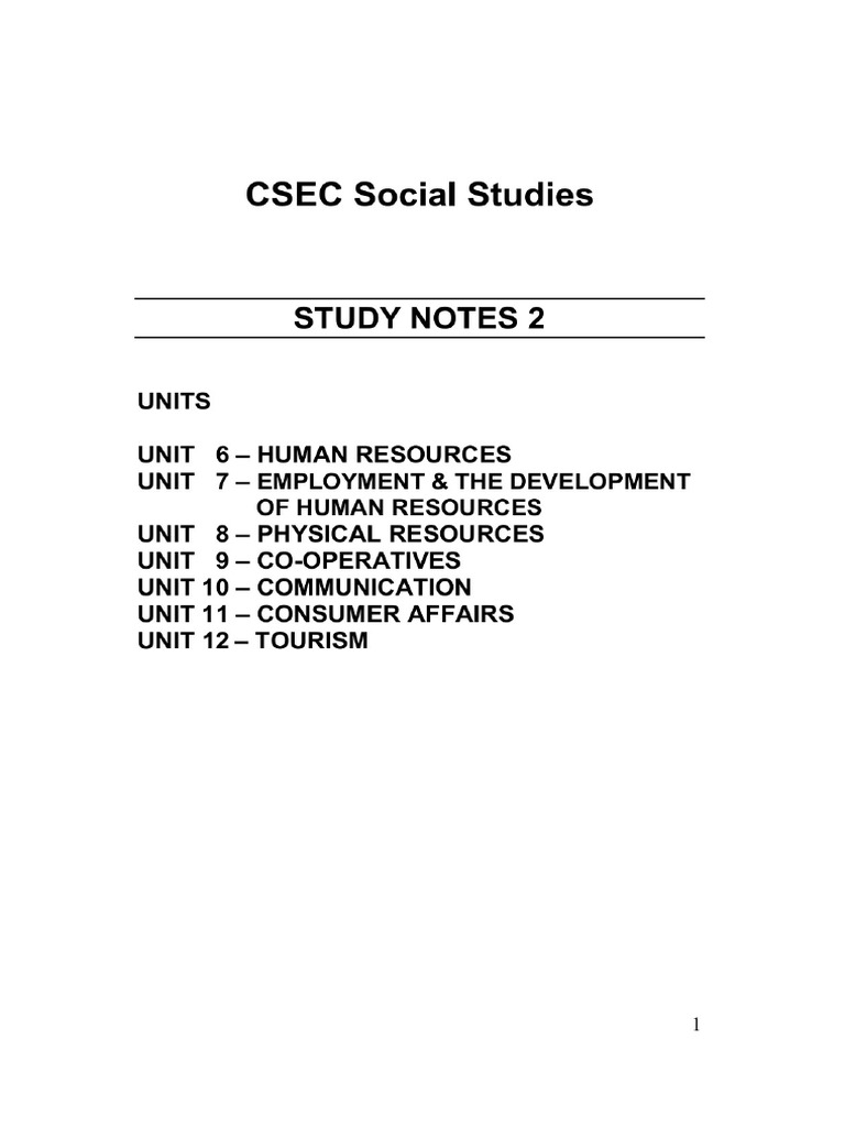 CSEC Social Studies Study Notes 2 | PDF