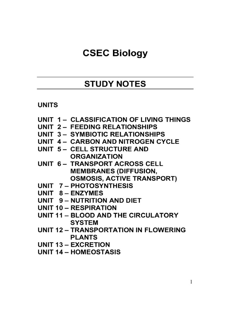 CSEC Biology Study Notes | PDF