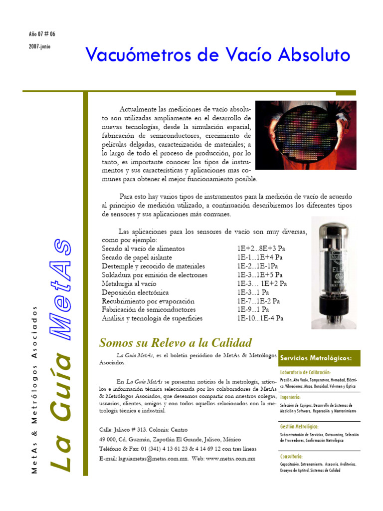 Vacuometros Vacio Absoluto | PDF | Rayo X | Gases