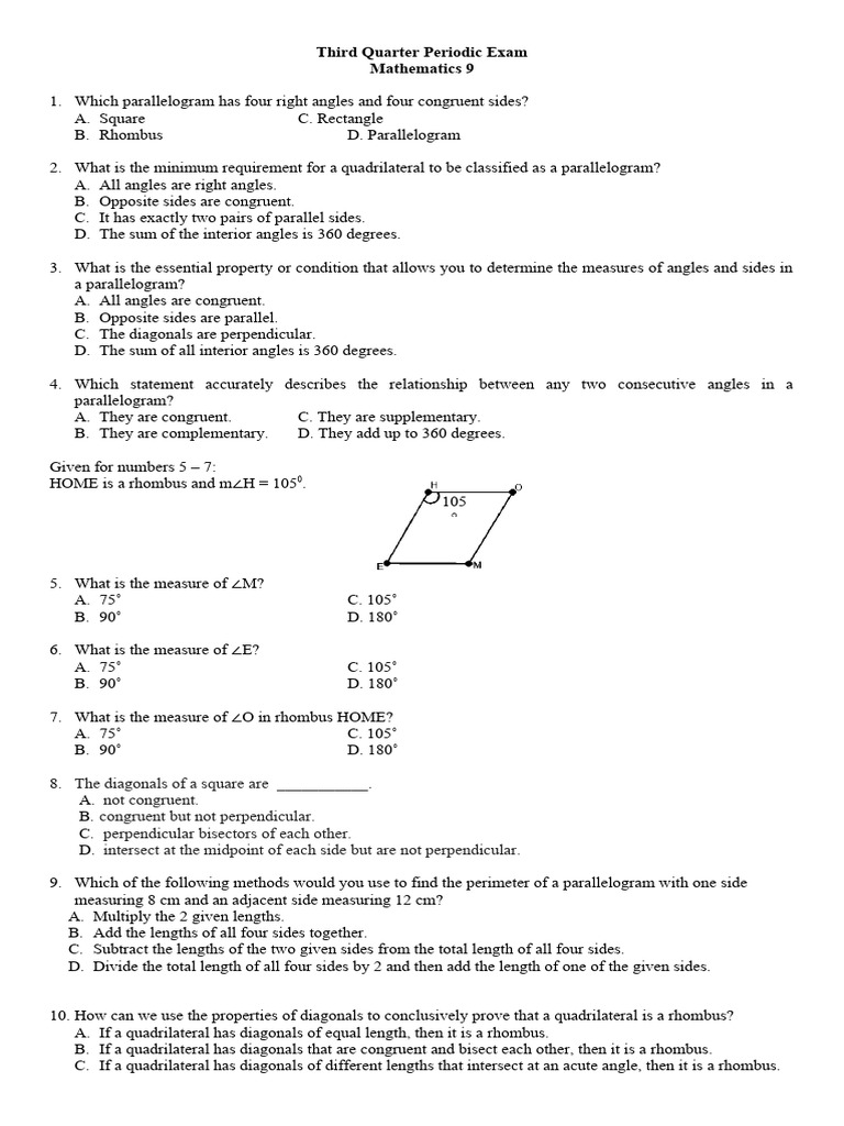 MATH9 Q3 Test | PDF | Perpendicular | Triangle