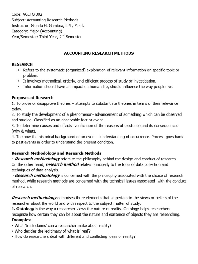 Lecture Notes Acctg 302 | PDF | Methodology | Epistemology