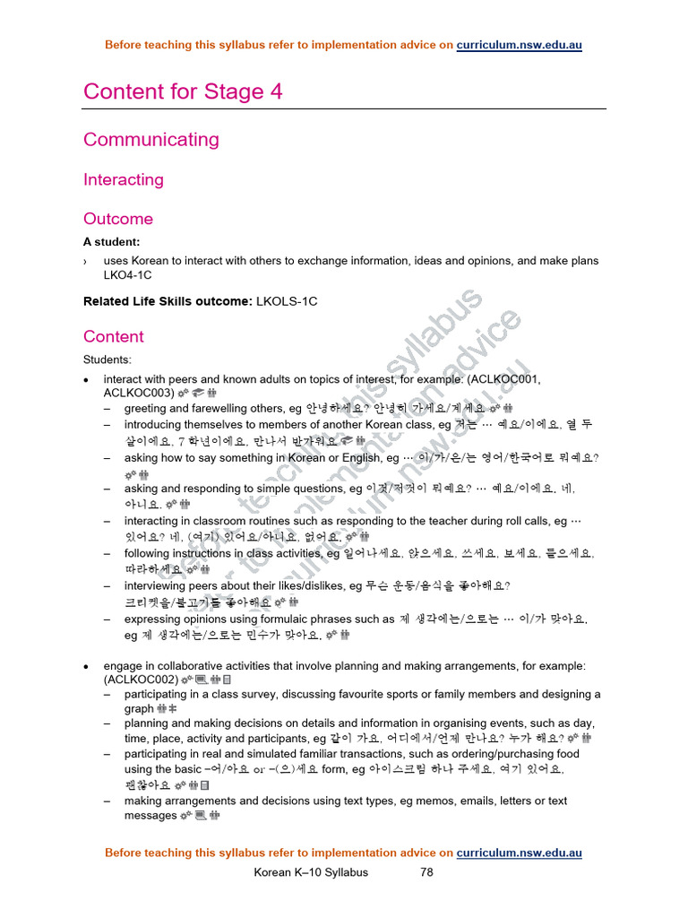 Stage 4 Above Syllabus Korean | PDF | Information | English Language