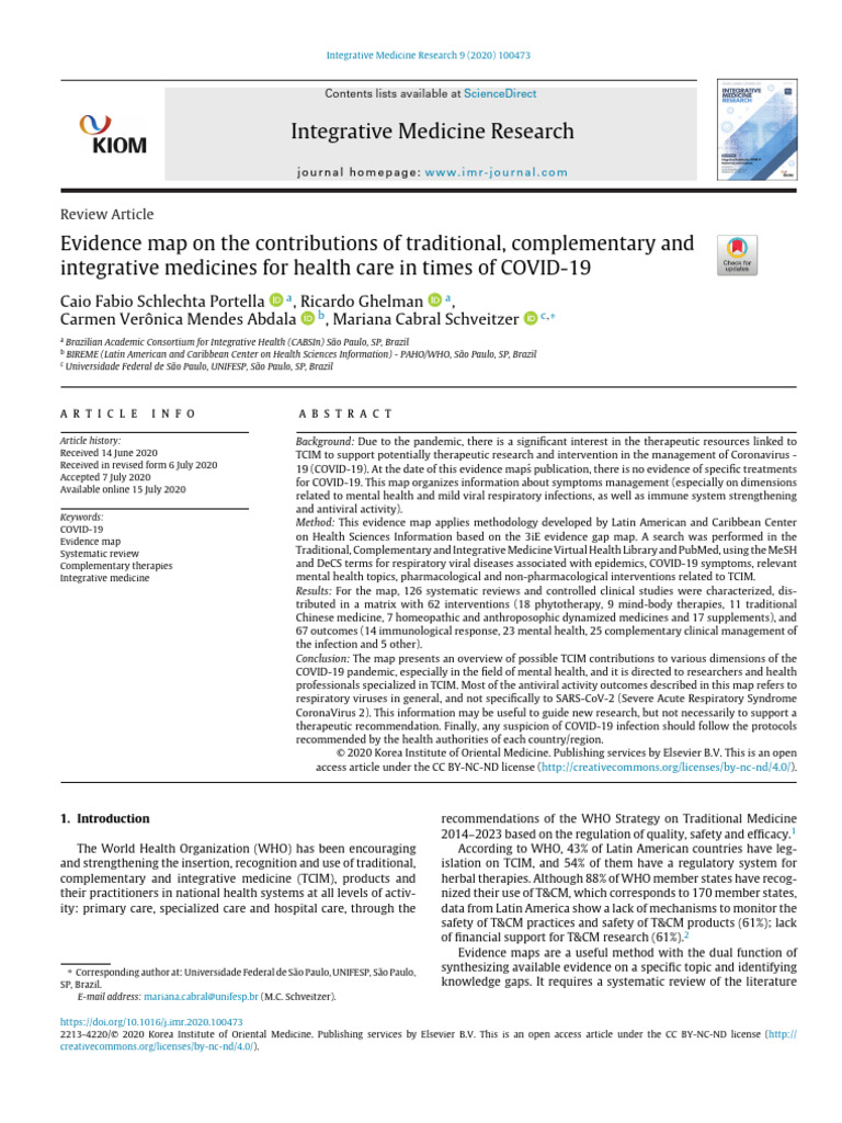Evidence Map On The Contributions of Traditional, Complementary and ...