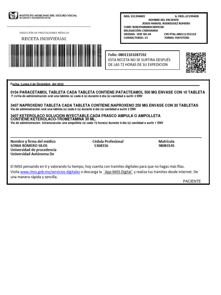 Receta Del Imss | Descargar gratis PDF | Farmacia | Medicina CLINICA