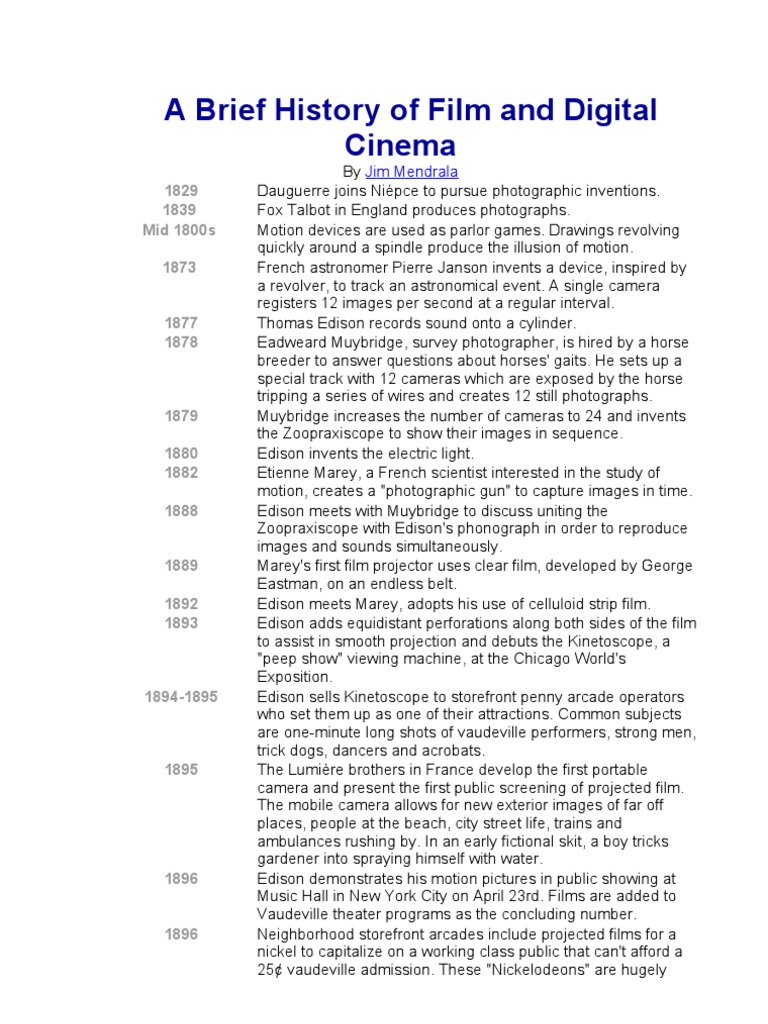A Brief History of Film and Digital Cinema | PDF | Television | Media ...