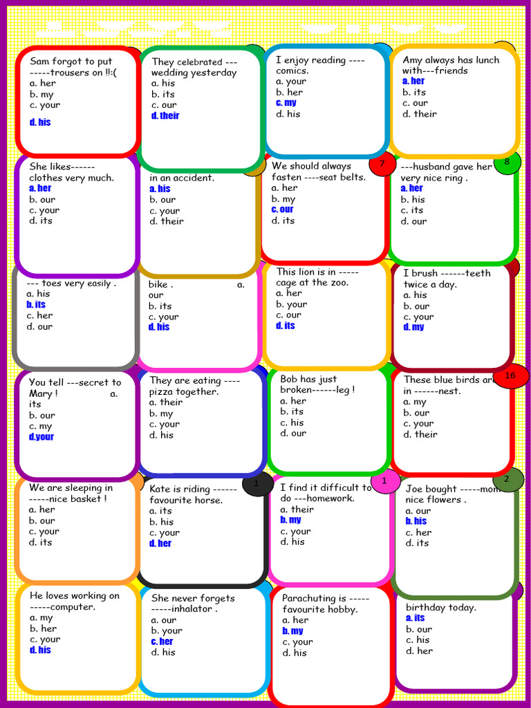 Possessive Adjectives Multiple Choice F | PDF