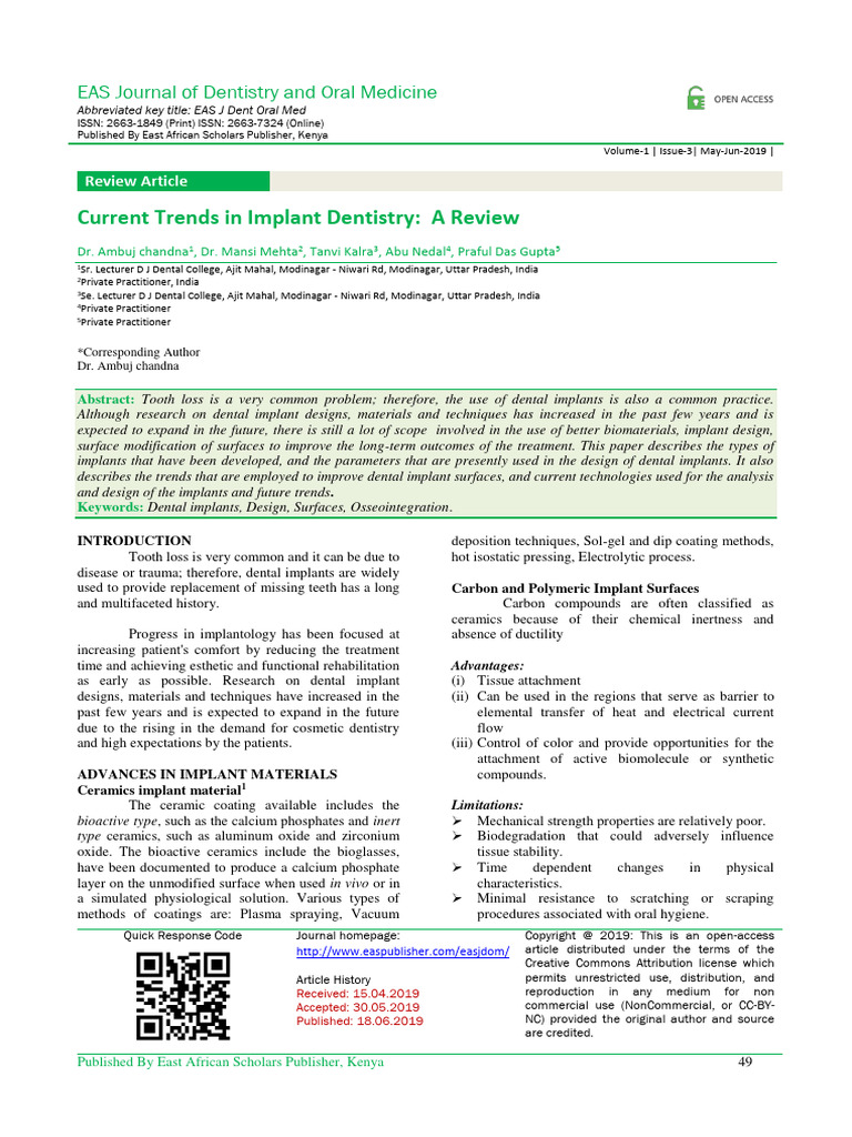 Trends in Dental Implantology | PDF | Dental Implant | Medical Imaging