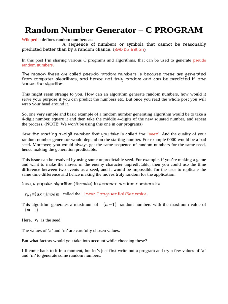 Random Number | PDF | Randomness | Parameter (Computer Programming)