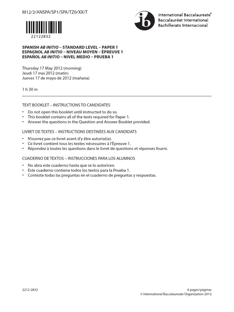 Spanish Ab Initio SL Paper 1 Text Booklet | PDF | Madrid | Navidad Spanish Ab Initio SL Paper 1 Text Booklet | PDF | Madrid | Navidad