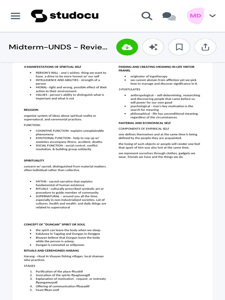 Midterm-UNDS - Reviewer - PHYSICAL SELF The Body Which We Interface With Our Environment and ...