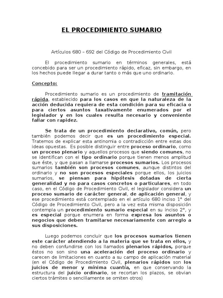 EL PROCEDIMIENTO SUMARIO