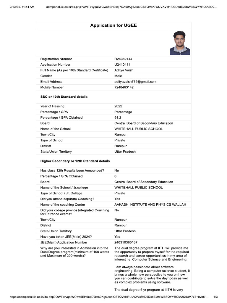 UGEE Application Form | PDF