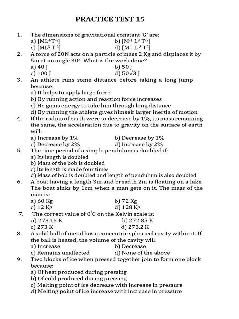 Bridge Course Practice Test 15 Enova Education | PDF | Mass | Force