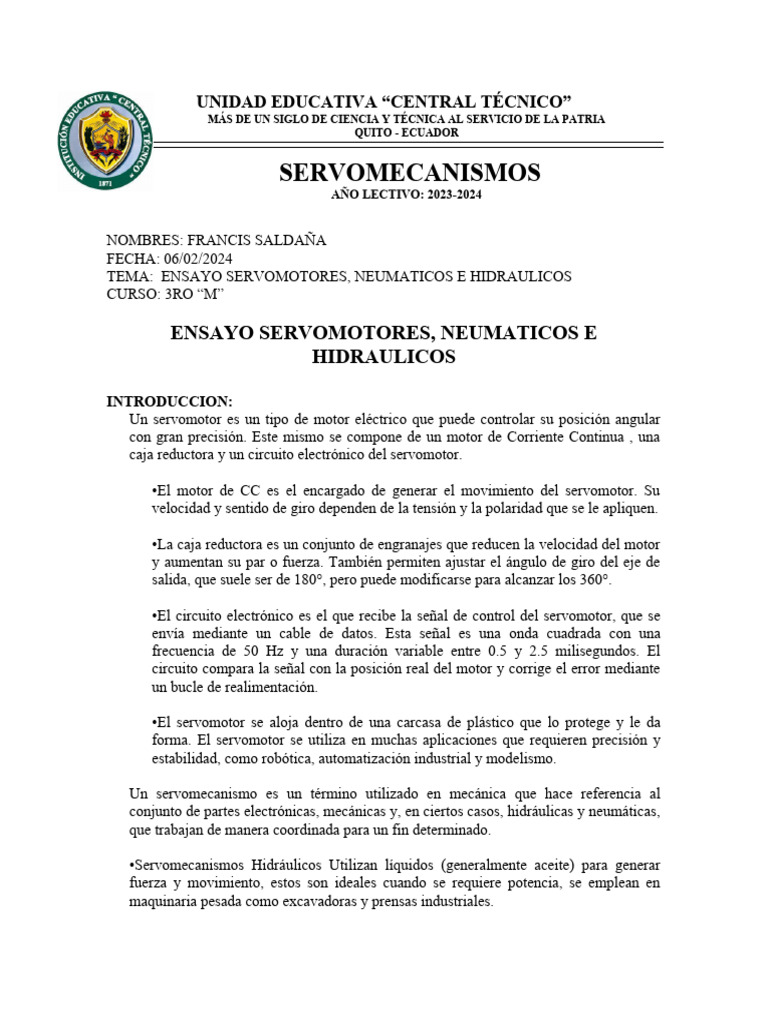 Ensayofs Servos | PDF | Ingeniería mecánica | Ingeniería