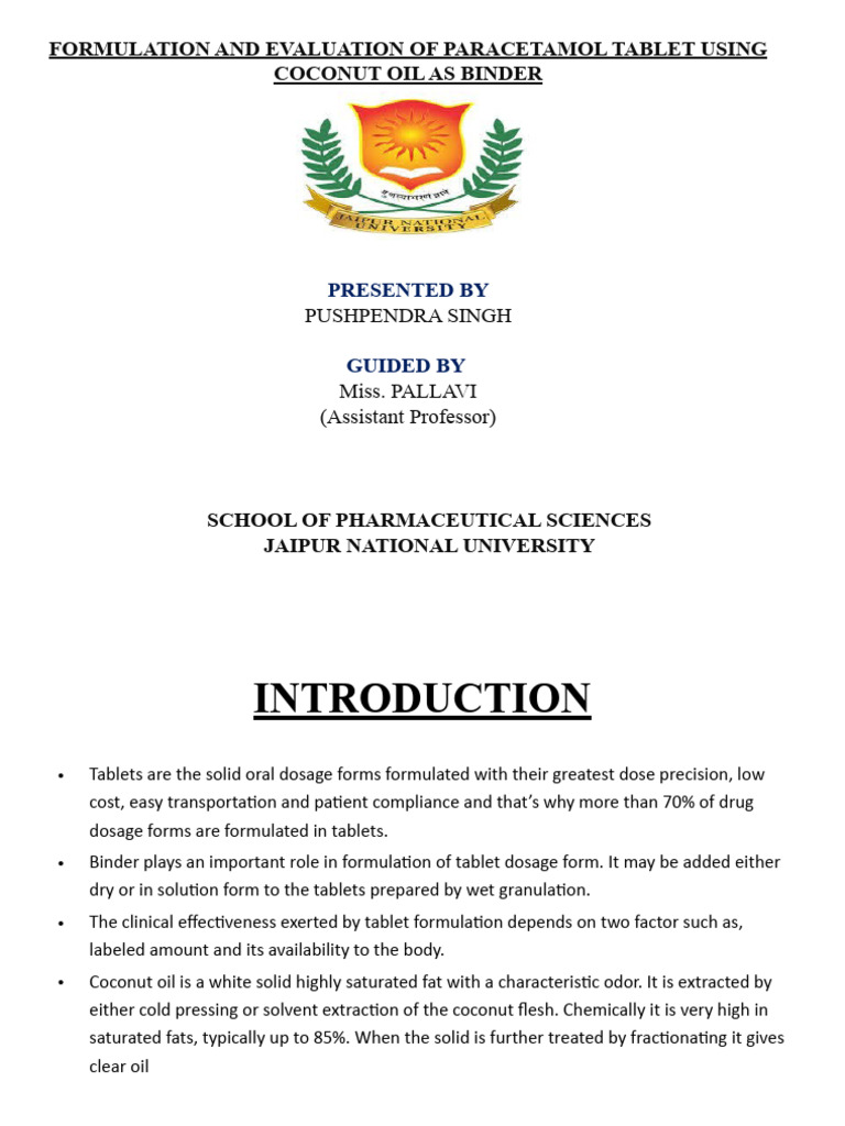Pushpendra, Pallavi, Project | PDF | Tablet (Pharmacy) | Pharmaceutical Formulation