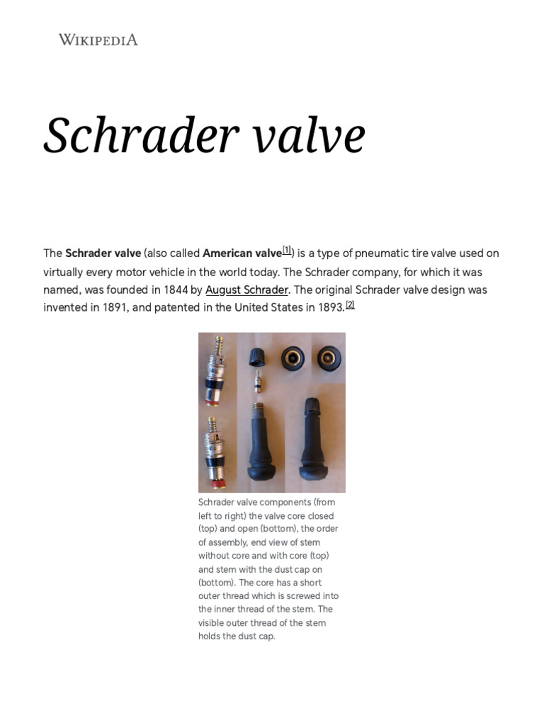 Schrader Valve - Wikipedia | PDF | Gas Technologies | Hydraulics