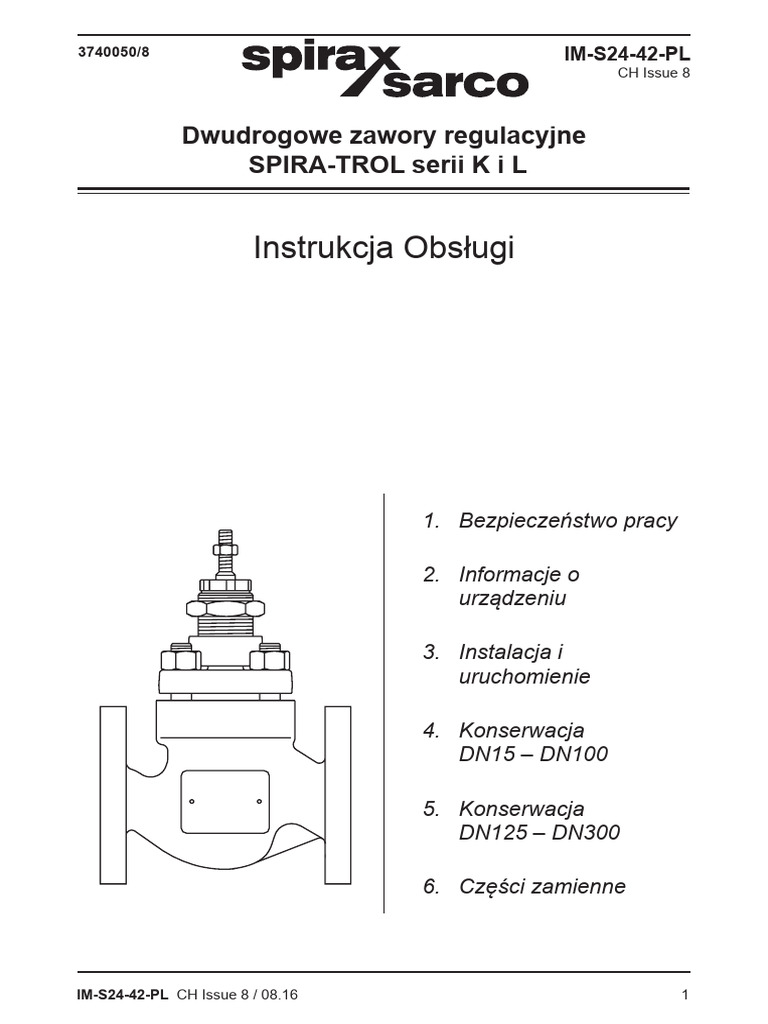 Instrukcja Zawory Dwudrogowe IM-S24-42-PL Spirax Sarco | PDF