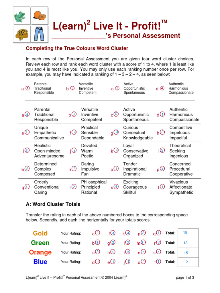 True Colors Word Cluster Handout1 | PDF
