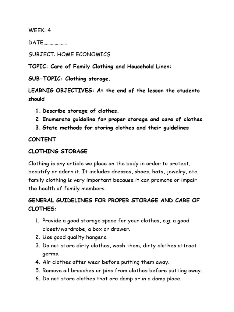Week 4 Care of Family Clothing | PDF | Clothing | Linens