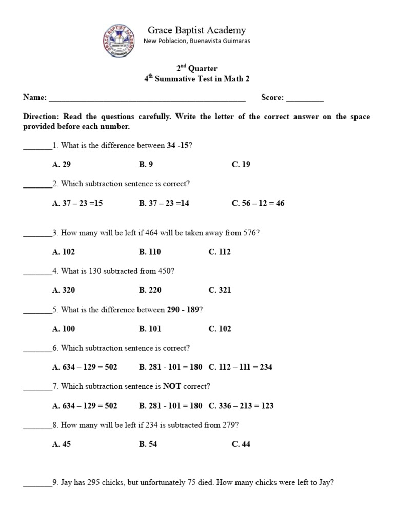 4th Summative Math 2 and 2nd ST Science 1 | PDF | Zoology