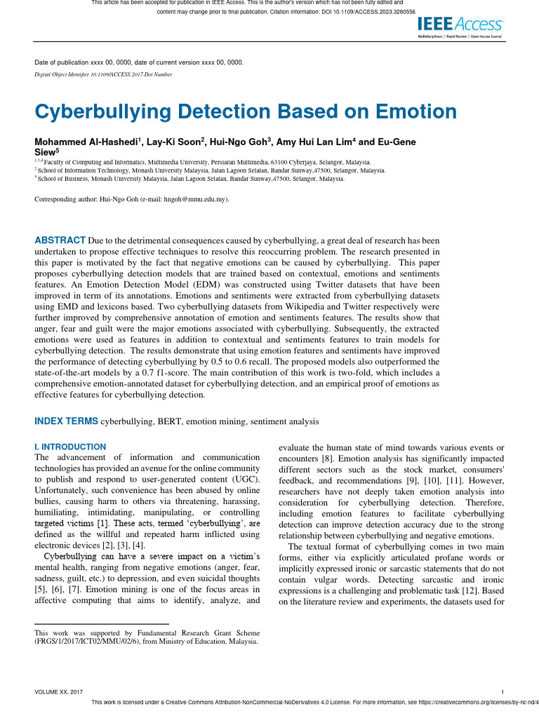 Paper - Cyberbullying Detection Based On Emotion - Jan 2023 - IEEE ...