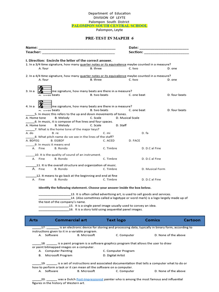 MAPEH 6 Pre-Test Questions and Answers | PDF | Software | Waste