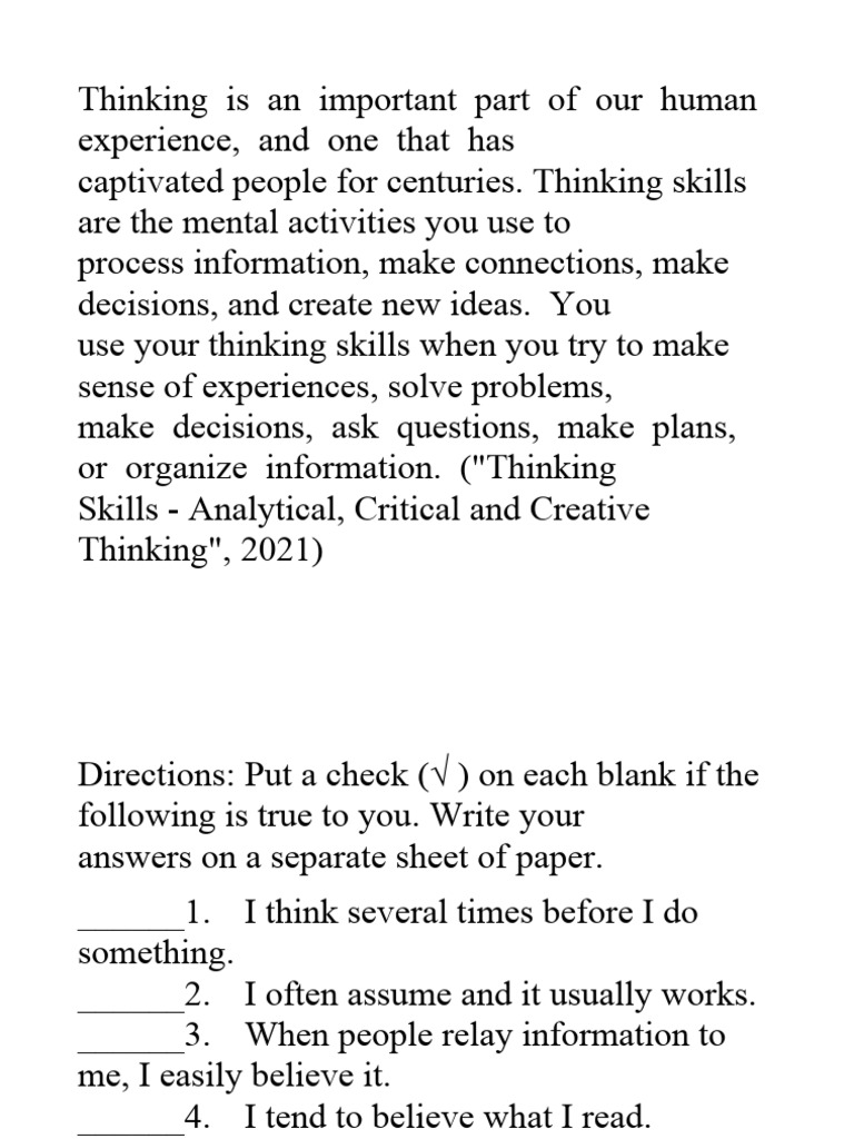 TNCT Activity 1 1 | PDF | Thought | Experience