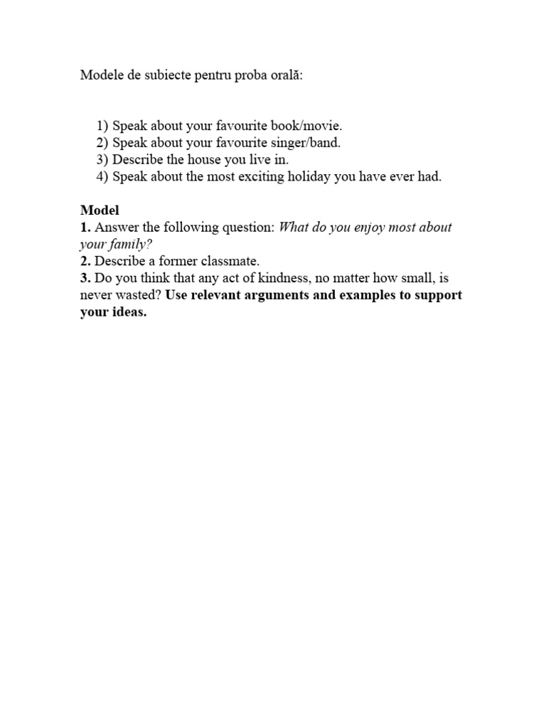 Modele de Subiecte Pentru Proba Orală Intensiv | PDF