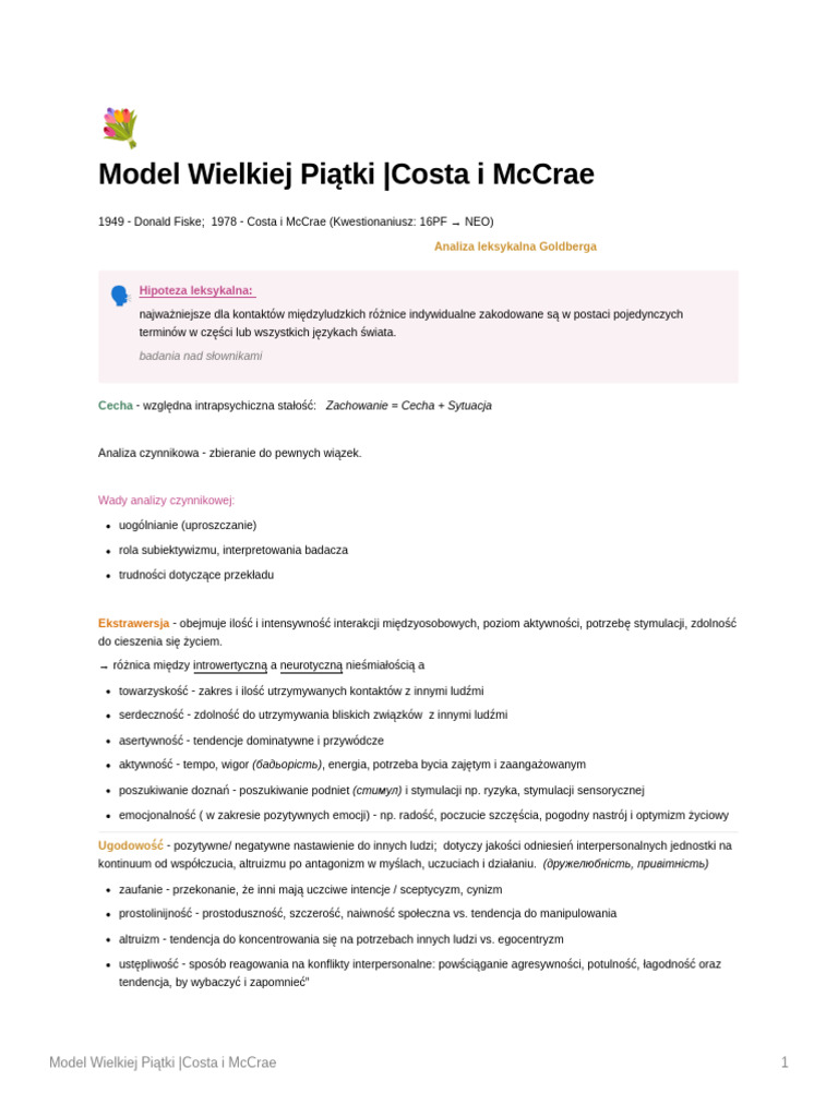 Model Wielkiej Pitki Costa I McCrae | PDF