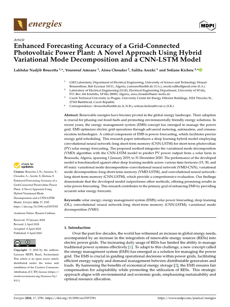 Enhanced Forecasting Accuracy Of A Grid Connected Pdf Artificial