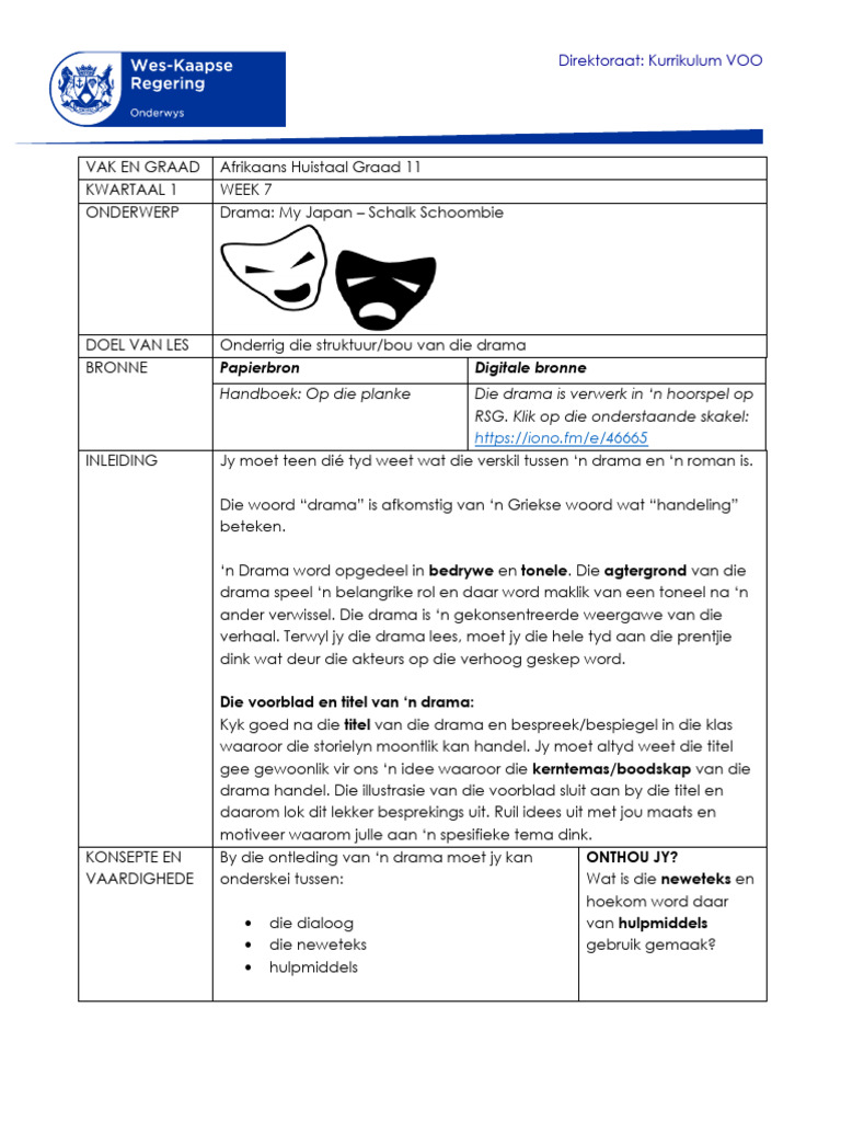 Afrikaans HT Graad 11 Kwartaal 1 Week 7 - 2021 | PDF