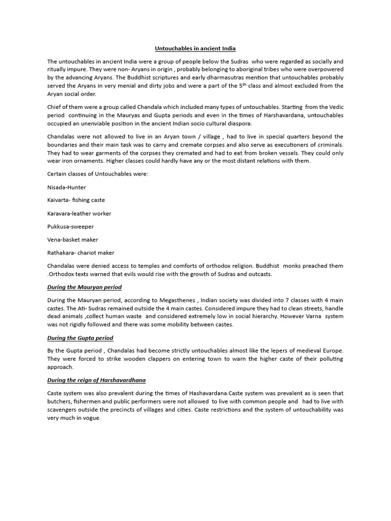 The untouchables in ancient India | PDF | Caste | South Asia