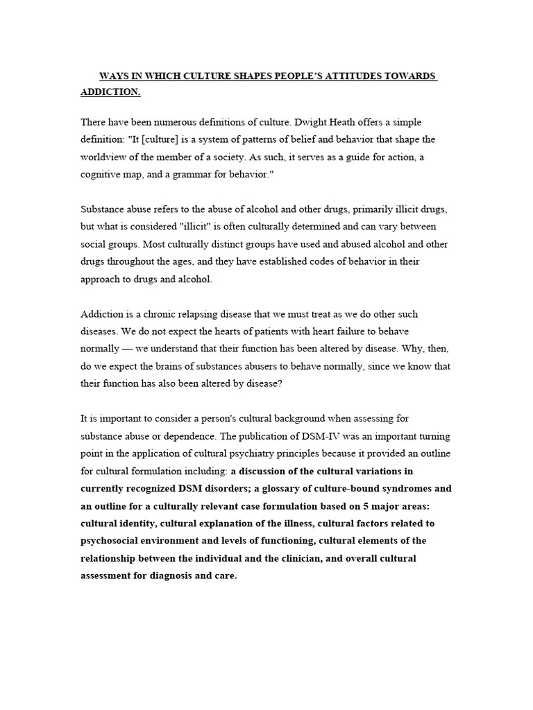 Ways in Which Culture Shapes People | PDF | Substance Abuse | Mental ...