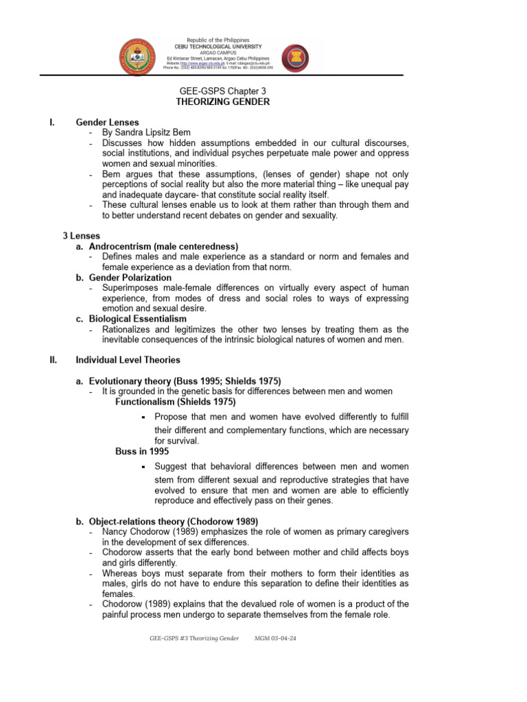 Gender Theories and Lenses | PDF | Gender Studies | Gender