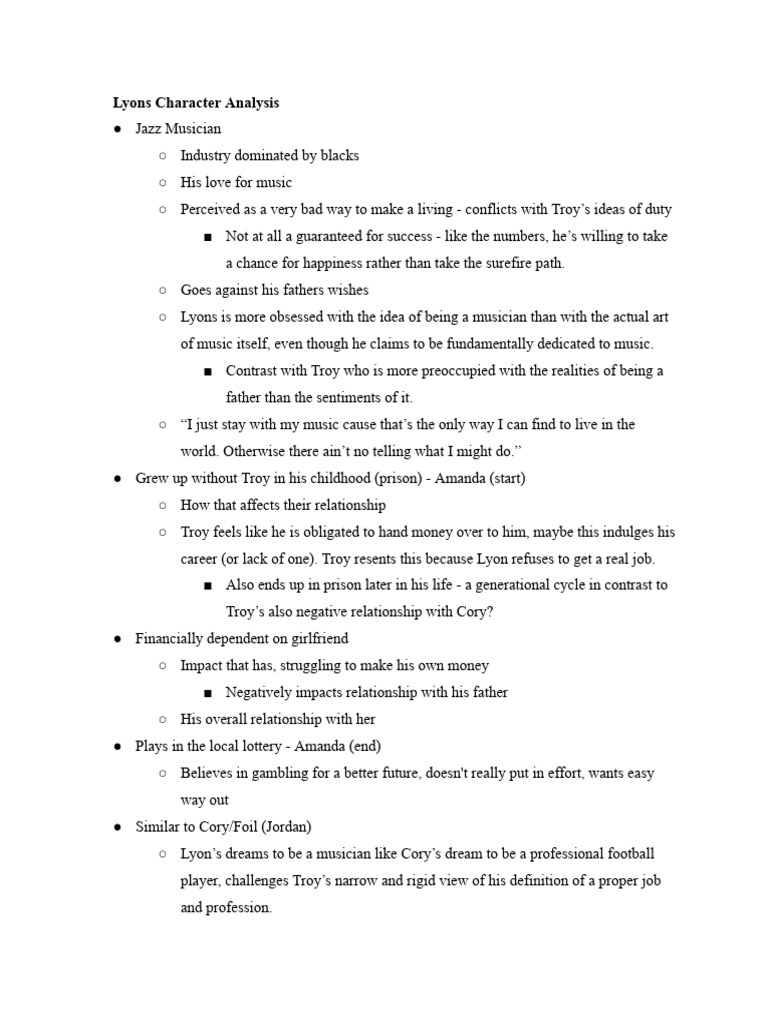 Lyons character analysis fences | PDF | Behavioural Sciences | Social ...