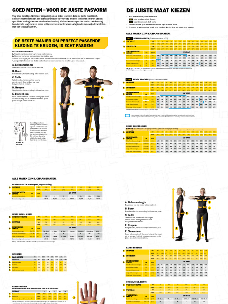 Snickers-Workwear-Maattabel 1 | PDF