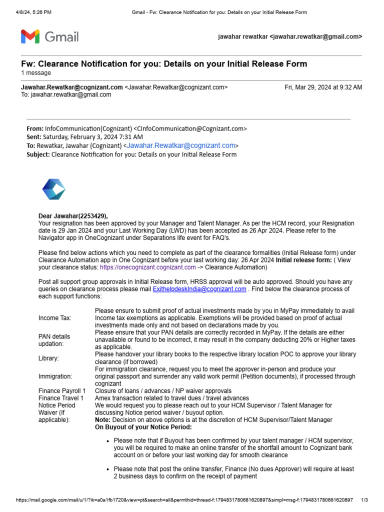 Gmail - FW - Clearance Notification For You - Details On Your Initial ...